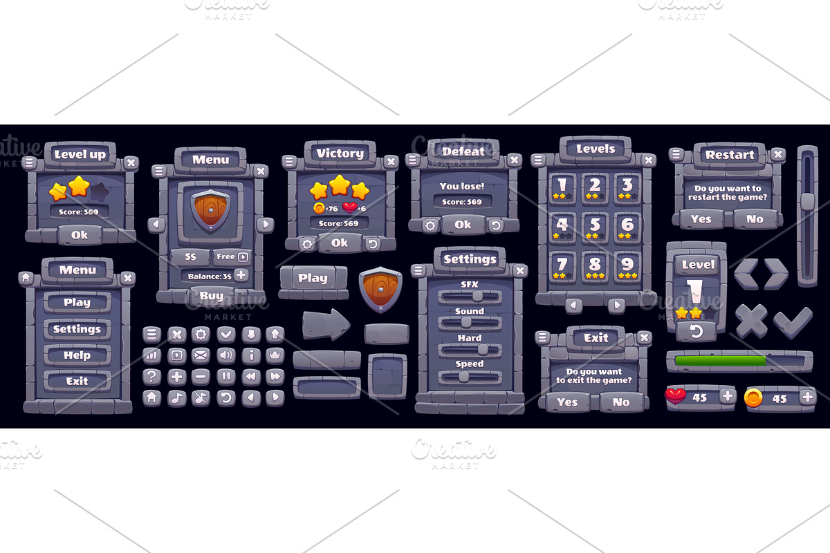 Stone game interface, rock buttons, a Technology Illustration by Vector ...