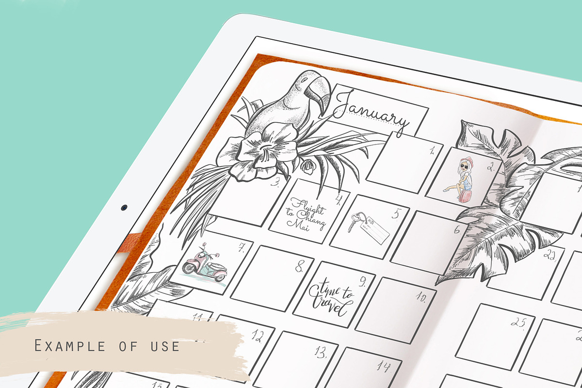 Tropical themed monthly calendar, a Stationery Template by Kate Snitser