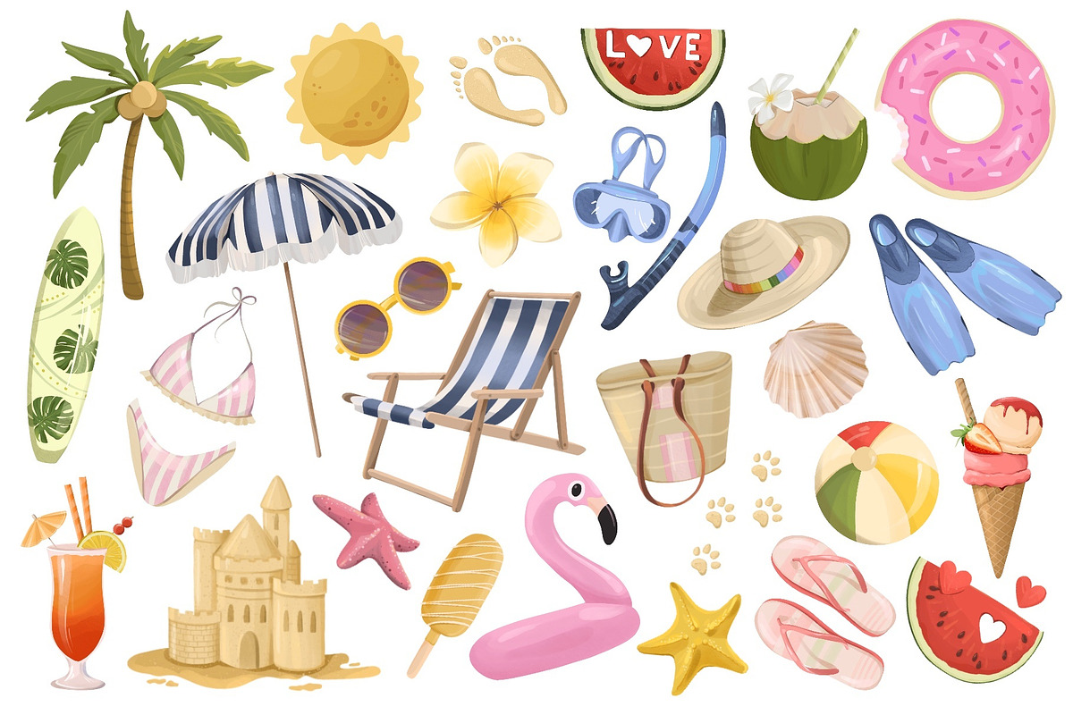 Summer Beach Vibe Clipart, a Seasonal Illustration by ArtGiftsStudio