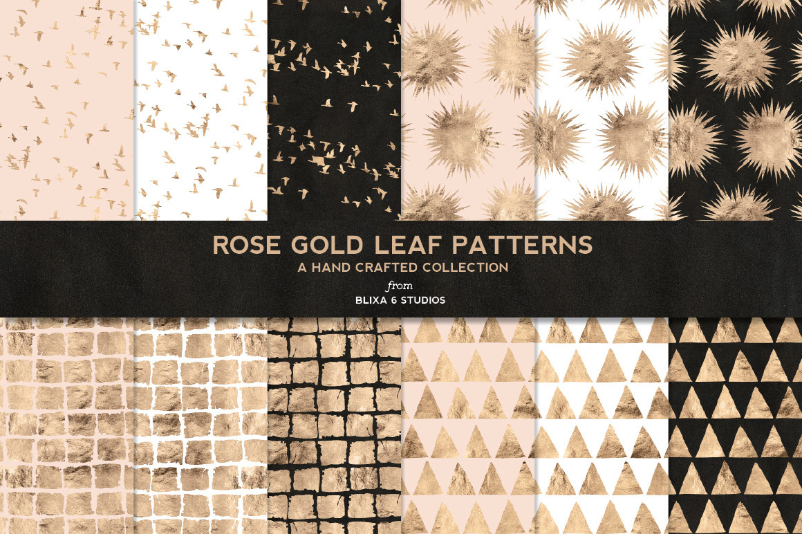 Rose Gold Leaf Digital Patterns, a Pattern Graphic by Blixa 6 Studios