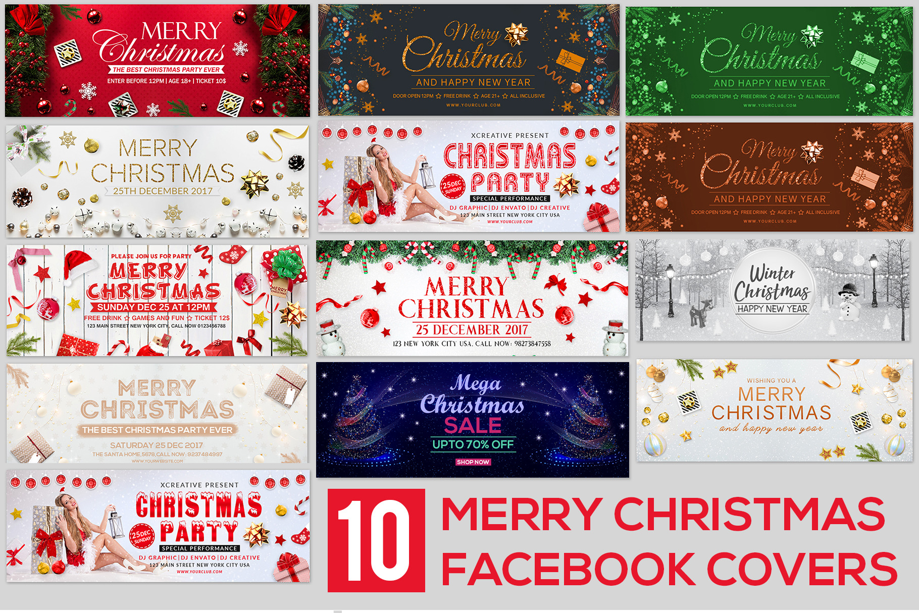 Merry Christmas Facebook Covers, a Social Media Template by Creative ...