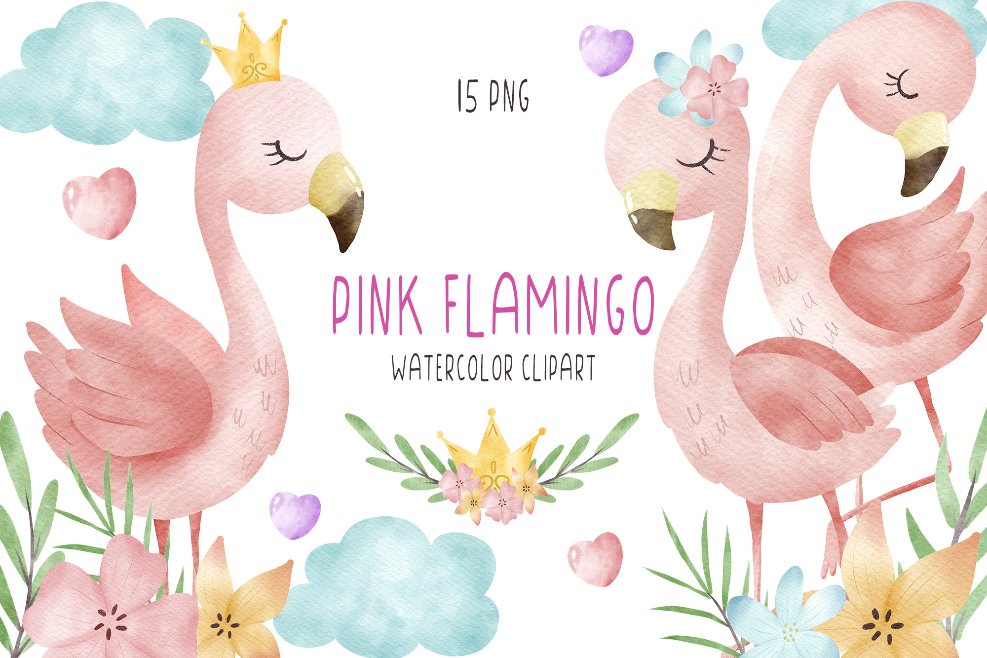 Watercolor pink flamingo clipart PNG, a Decorative Illustration by SleptArt