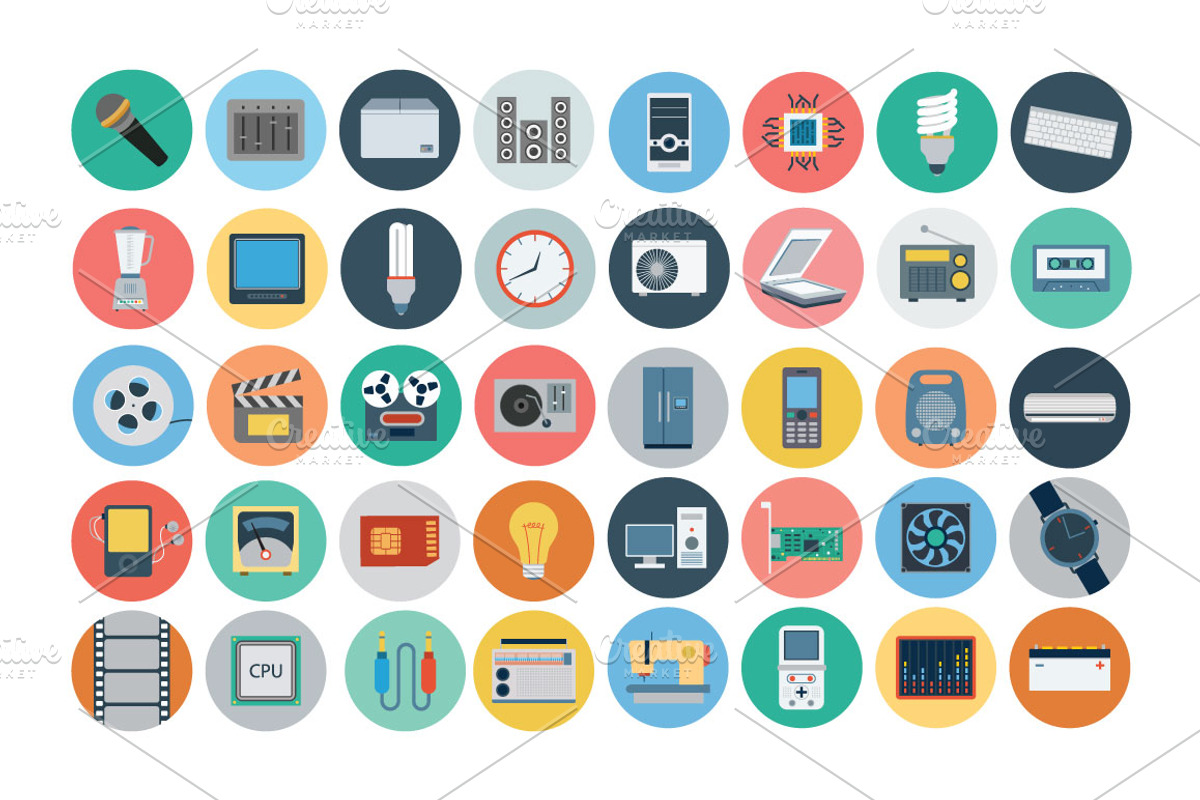 120+ Electronics Flat Icons, an Icon by Creative Stall