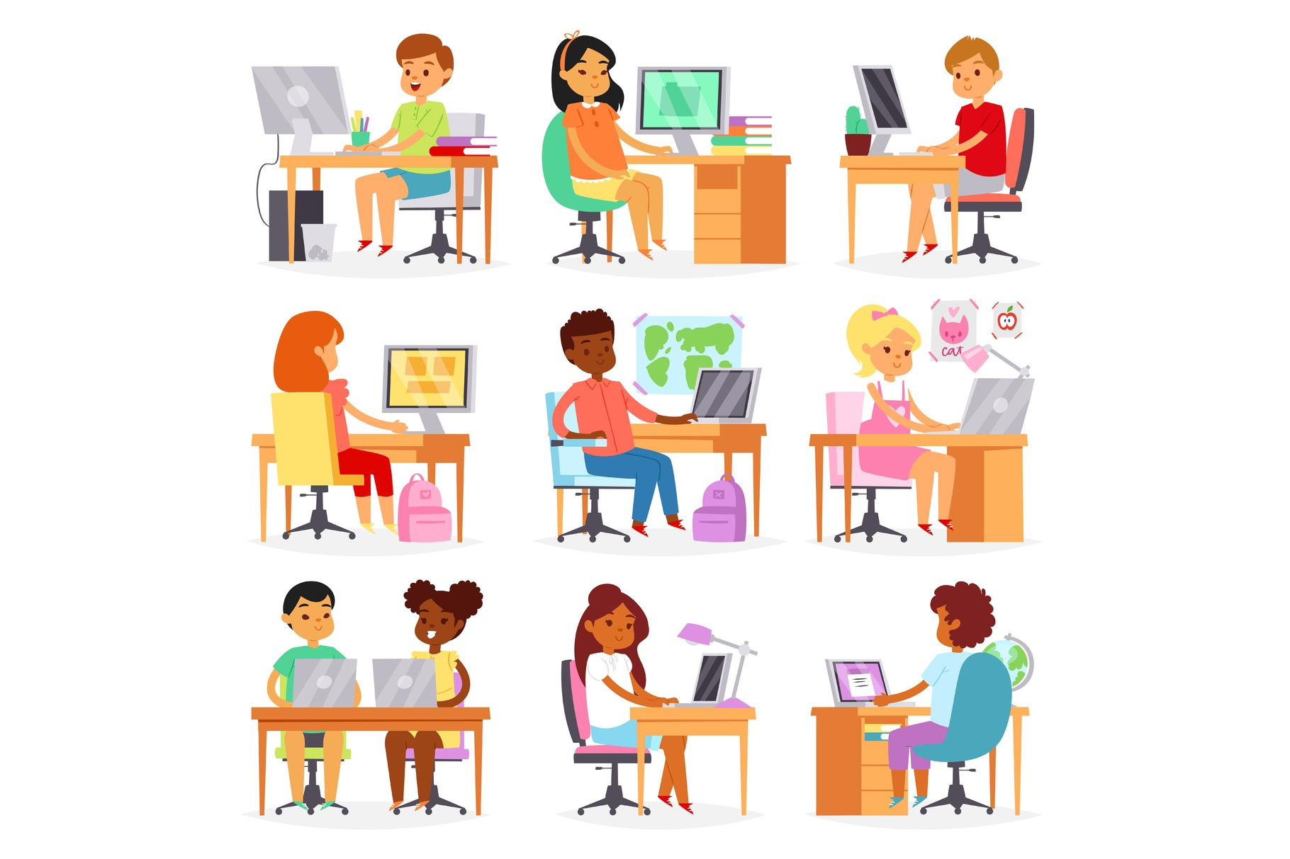 Kids computer vector child studying, an Education Illustration by RocketArt
