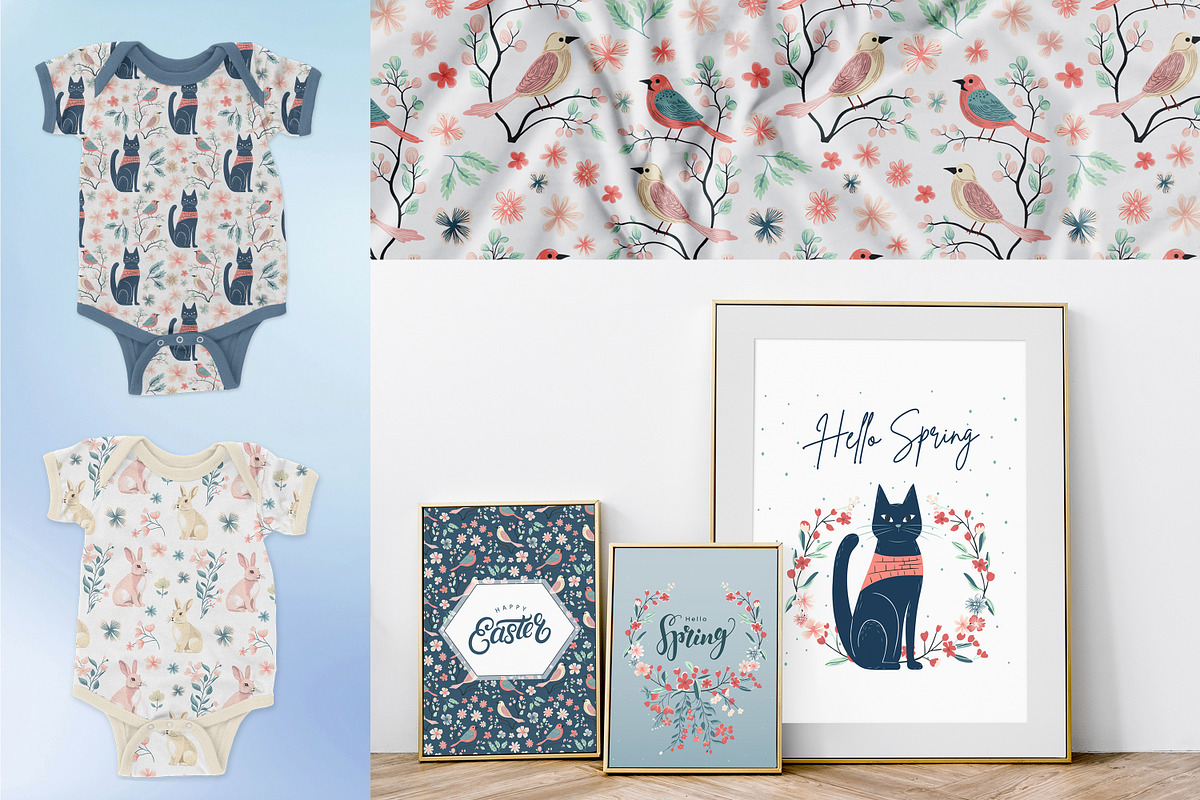 Hello Spring Vector Clipart Patterns, an Illustration by Hanna's ArtLab ...