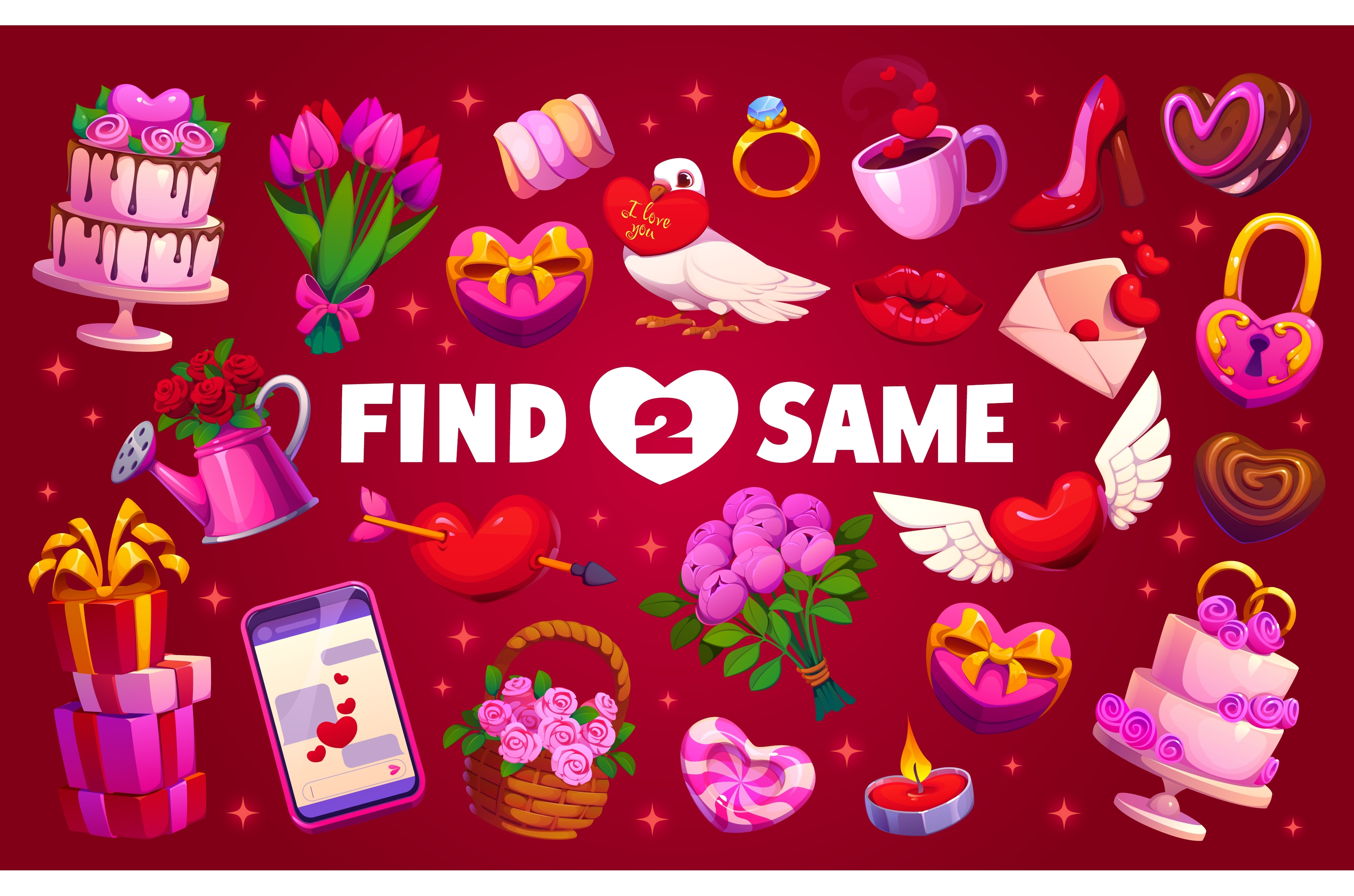 Find two same Valentine items, a Seasonal Illustration by Vector Tradition
