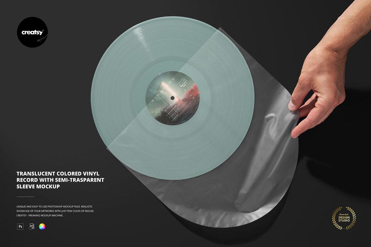 Trans. Vinyl Record in Sleeve Mockup, a Merchandise Mockup by creatsy5
