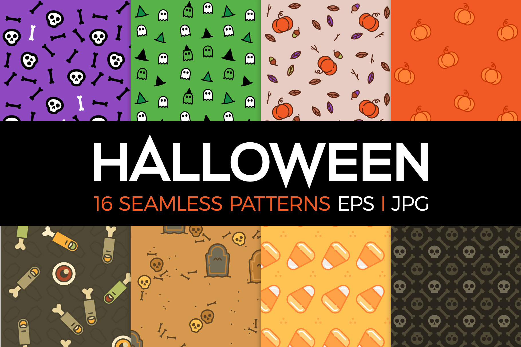 16 Halloween Seamless Patterns, a Pattern Graphic by Side Project