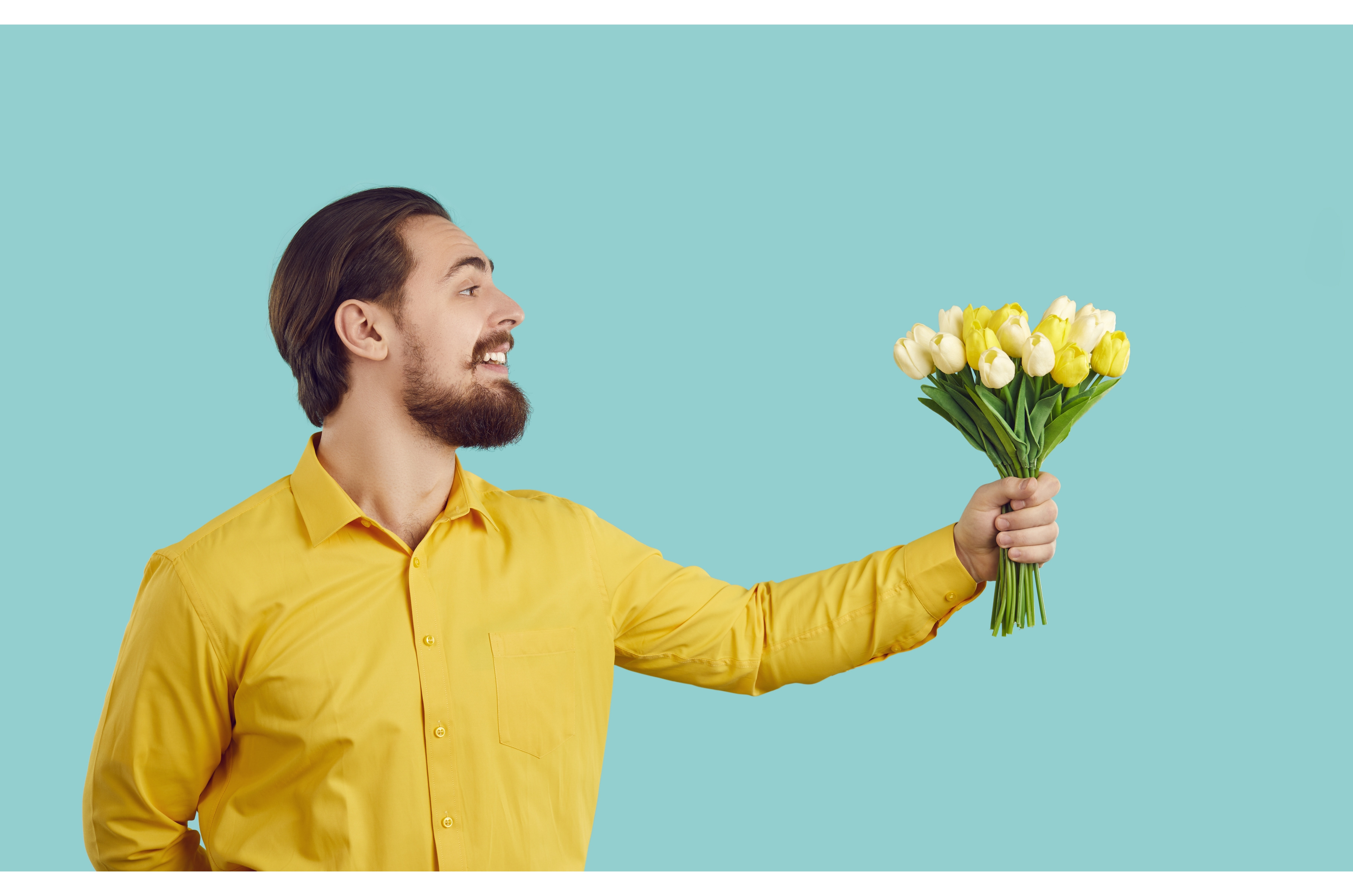 Smiling man greeting presenting, a Person Photo by StudioRomantic