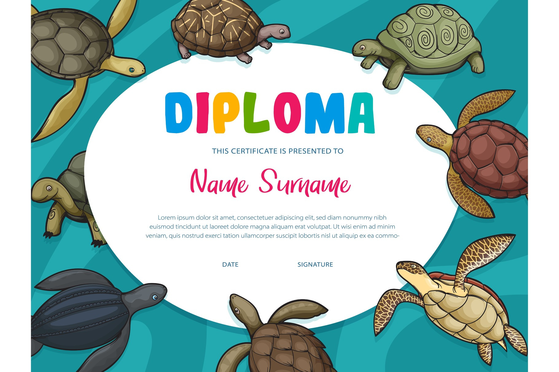 Diploma certificate, kids education, an Animal Illustration by Buch&Bee