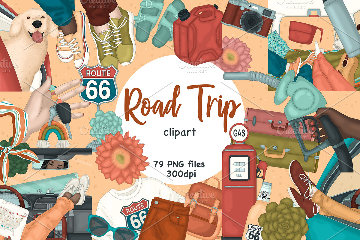 Road Trip Clipart | Summer Clip Art | Creative Market