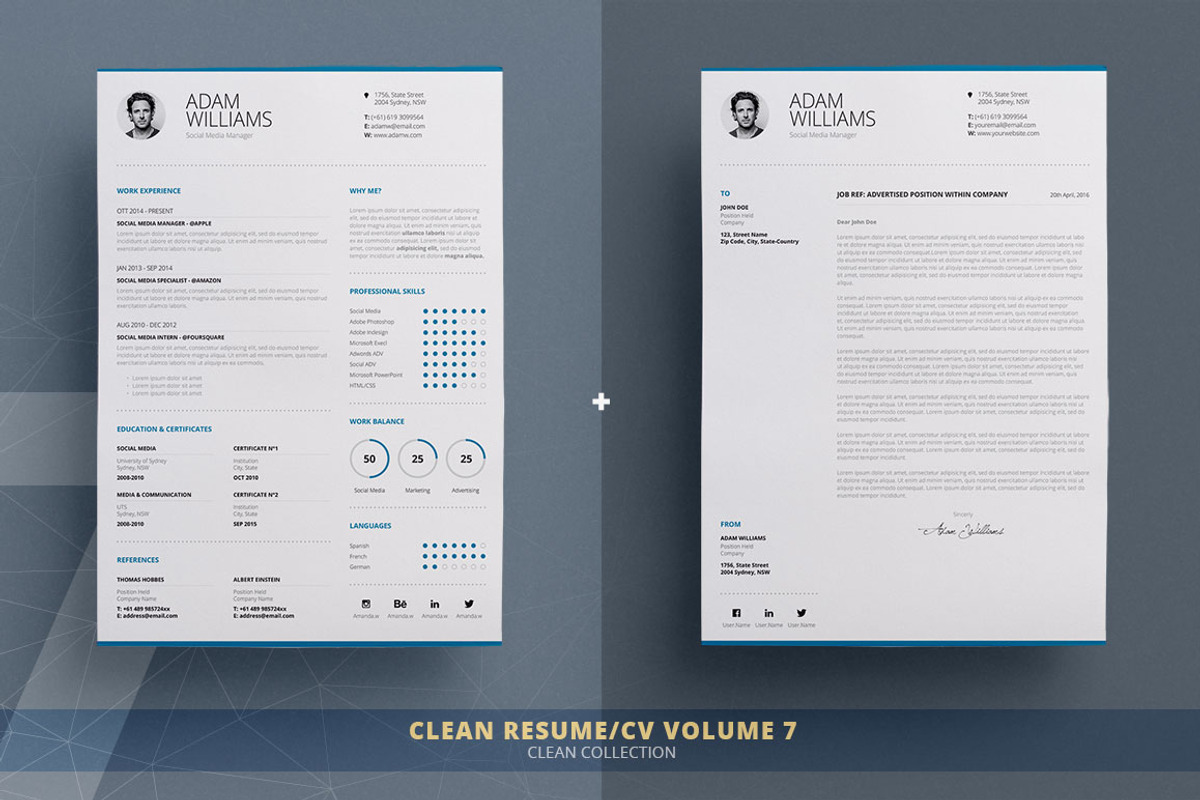 Resume/Cv Bundle - Clean Collection, a Resume Template by TheResumeCreator