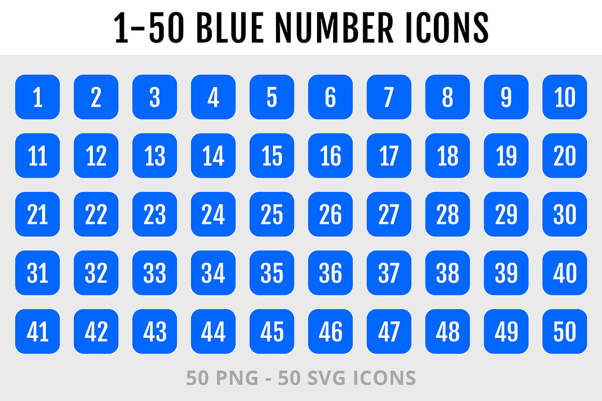 1-50 Blue Numbers R Square Icons, an Icon by Designs By Alfredo