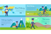 Post Service Vector Cartoon Web Banners Set, a Person Illustration by ...