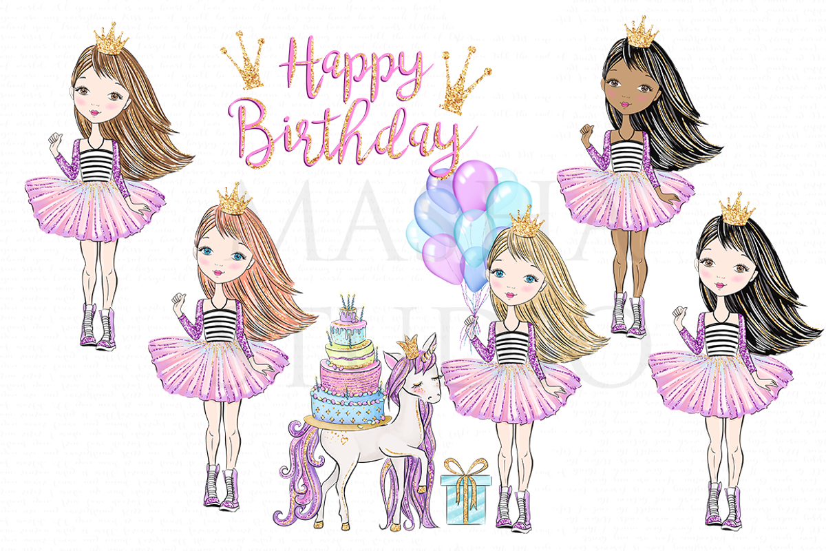 PRINCESS BIRTHDAY clipart, an Illustration by Masha Studio