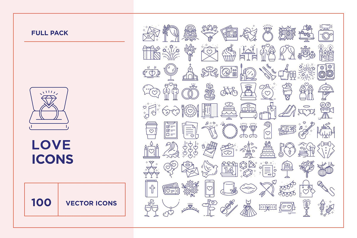 Wedding and Love Line Icon Set