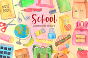 School supplies watercolor clipart, an Education Illustration by ...