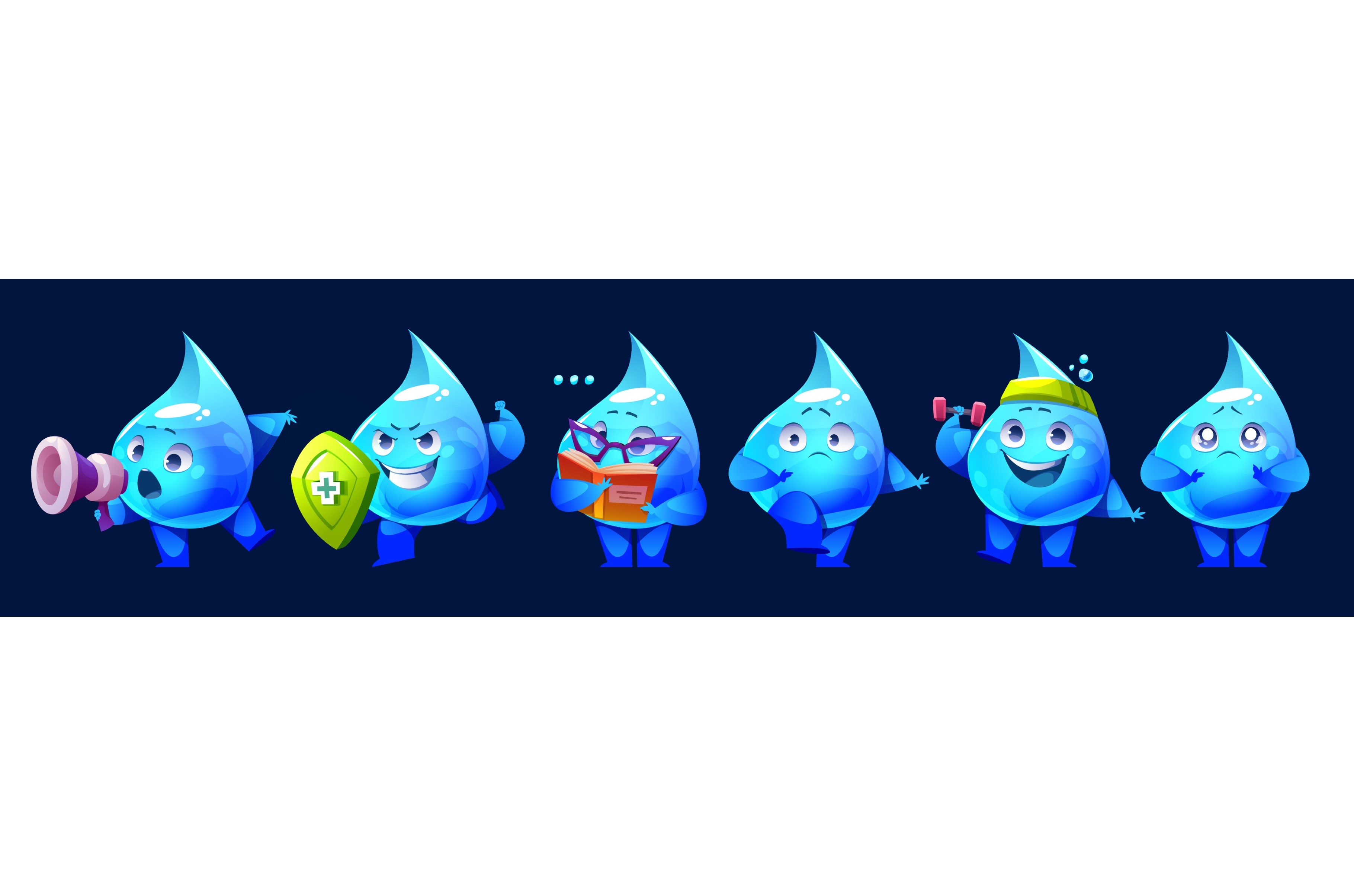 Cartoon set of water drop mascots, an Illustration by art PVP - market