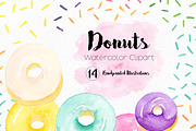Donut Clipart Watercolor Graphics, a Food Illustration by The Swimming Owl