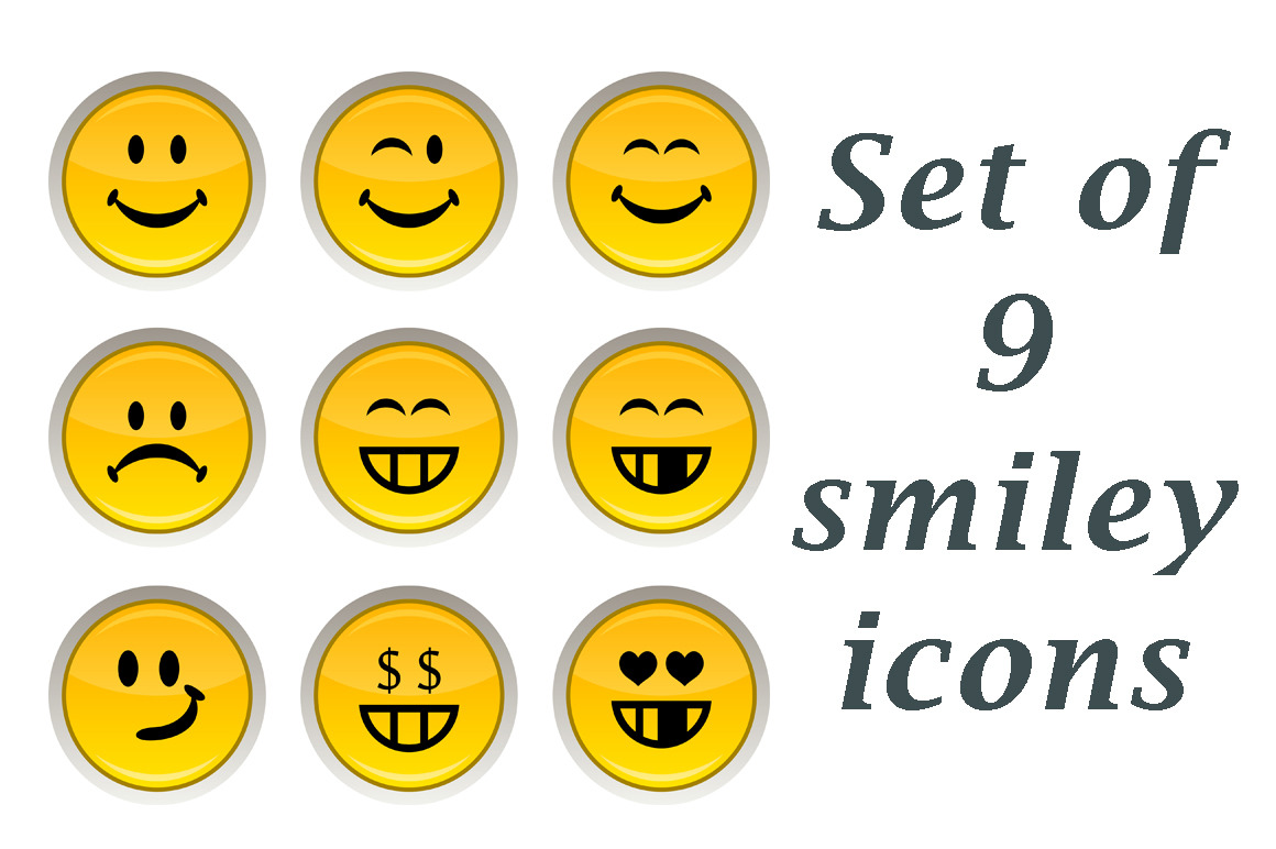 Set of yellow smiley icons., an Icon by Vjom