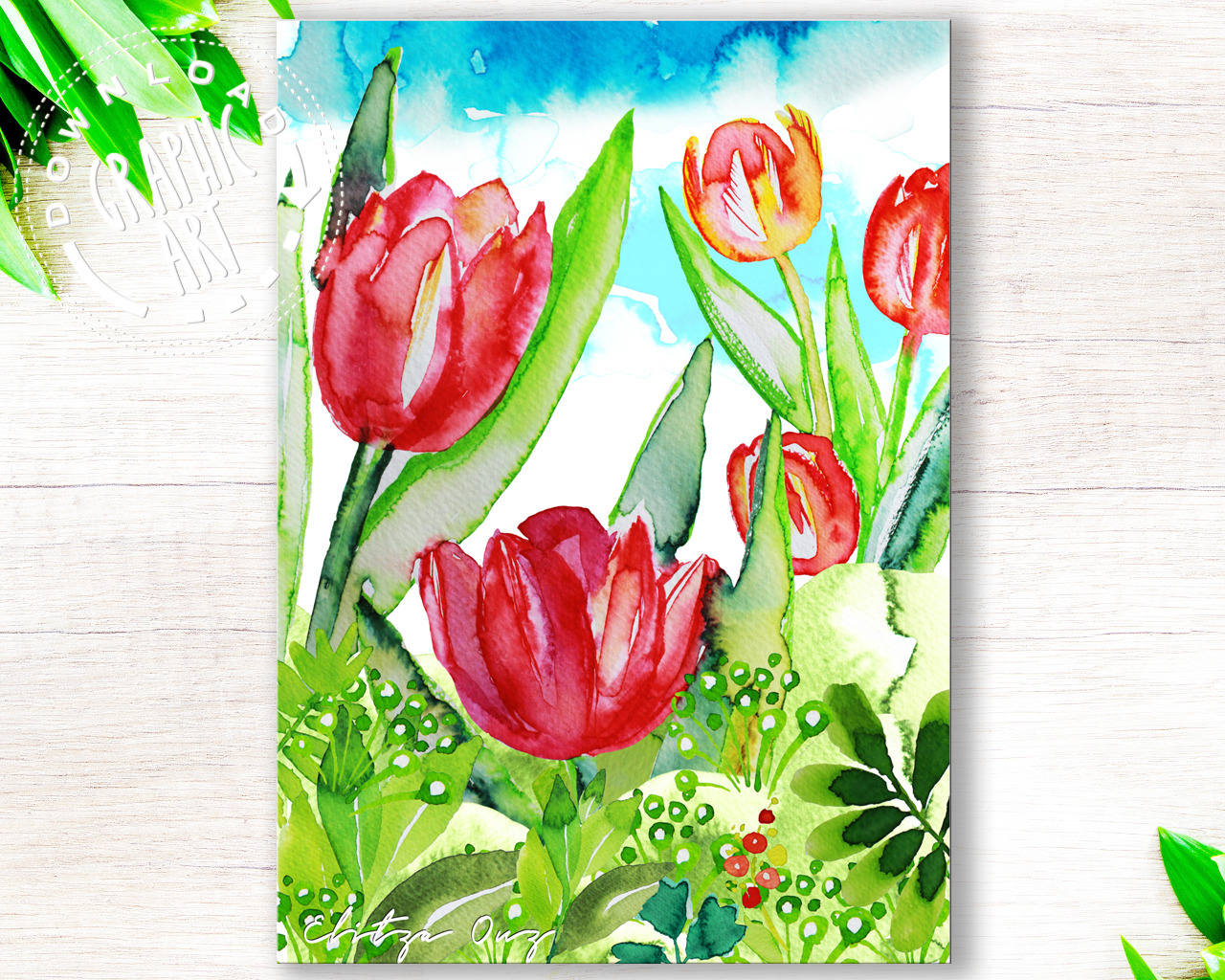 Printable cards; Spring Tulips, a Card Template by Download Graphic Art