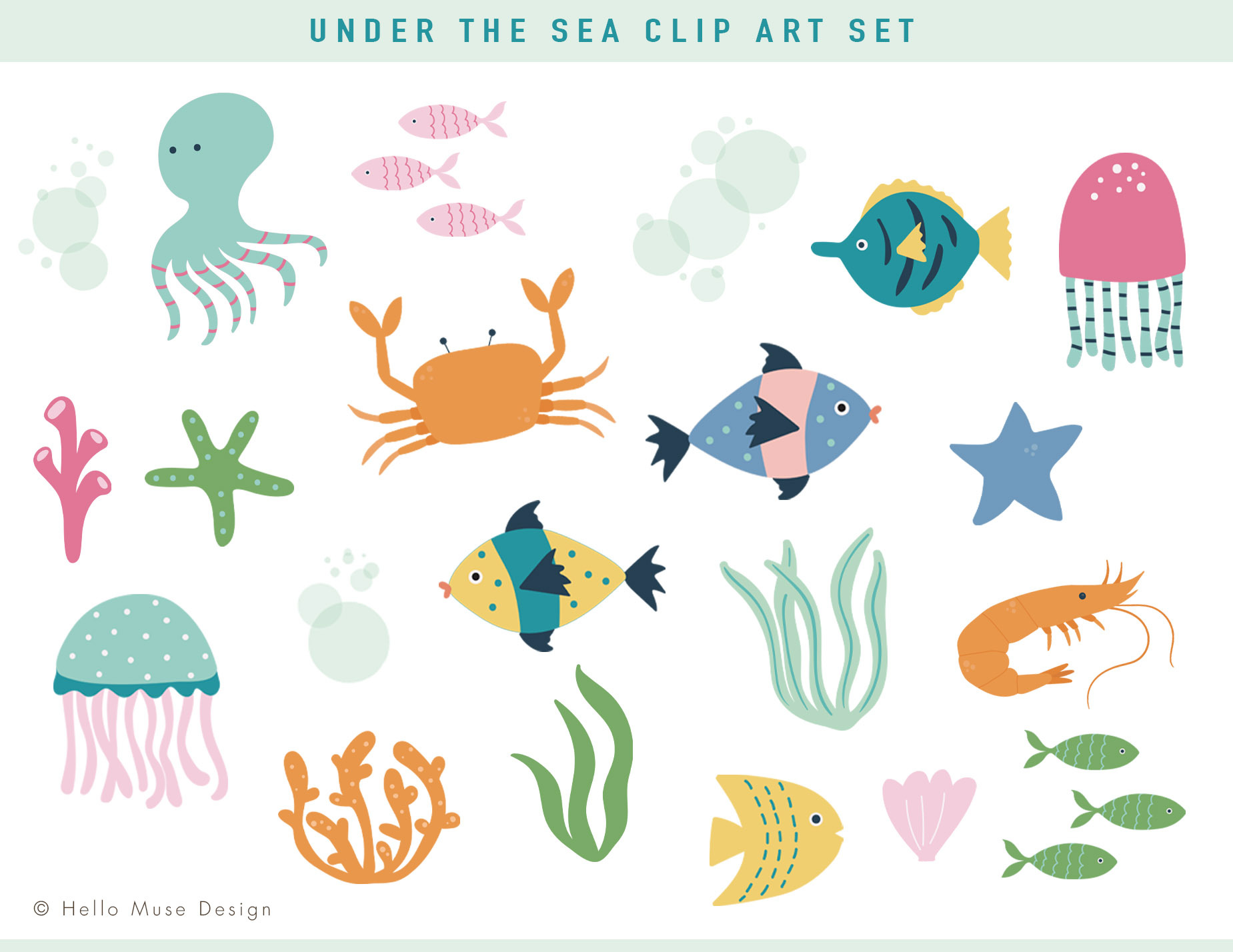 Sea Life Clip Art Set, an Illustration by Hello Muse Design | Creative ...