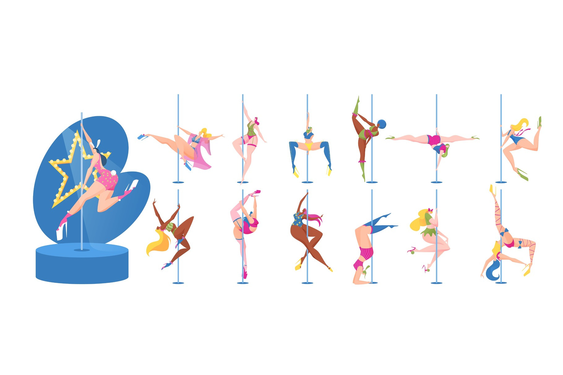 Pole dance girls vector illustration | People Illustrations ~ Creative ...