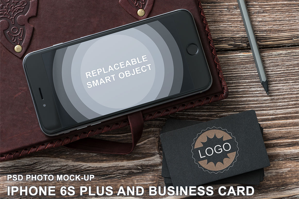 iPhone & B-Card Mockup, an iPhone Mockup by mockupgeek