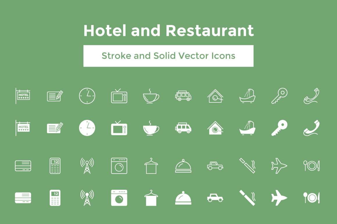 Hotel and Restaurant Vector Icons, a Solid Icon by Creative Stall