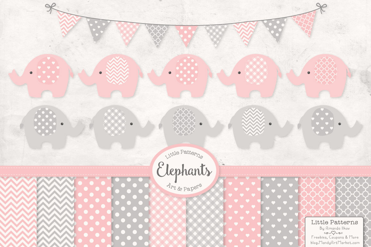 Pink and Grey Elephant Clipart, an Illustration by Amanda Ilkov