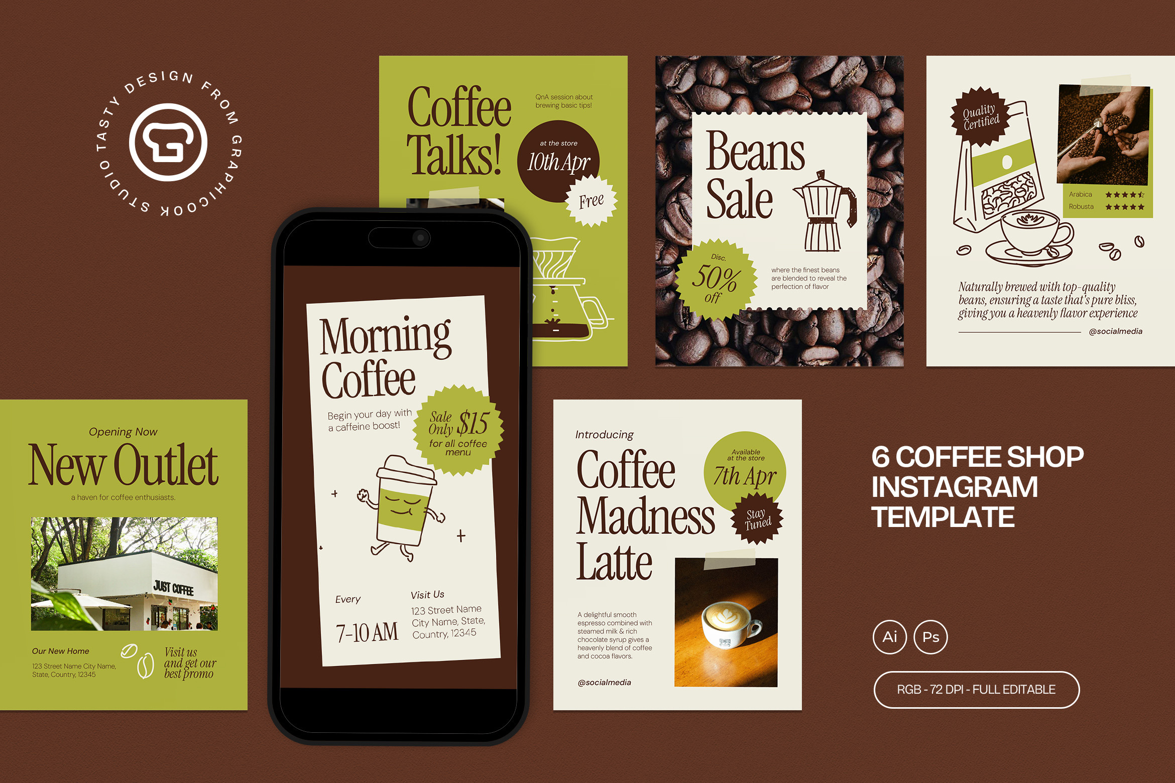 Coffee Shop Instagram Template, a Social Media Template by graphicook