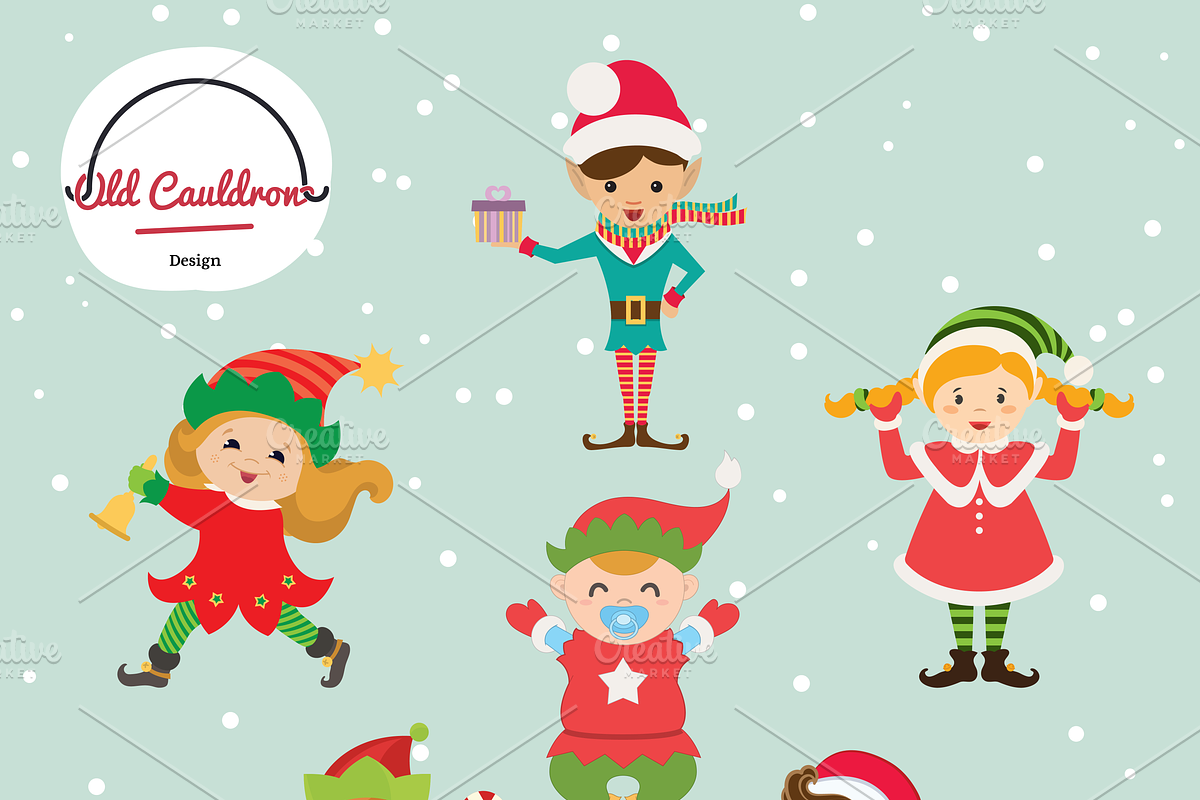 Christmas elves vector clipart CL004, an Object Graphic by Old Cauldron ...