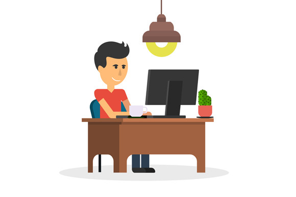 Set of Man Work with Computer, a Person Illustration by robuart