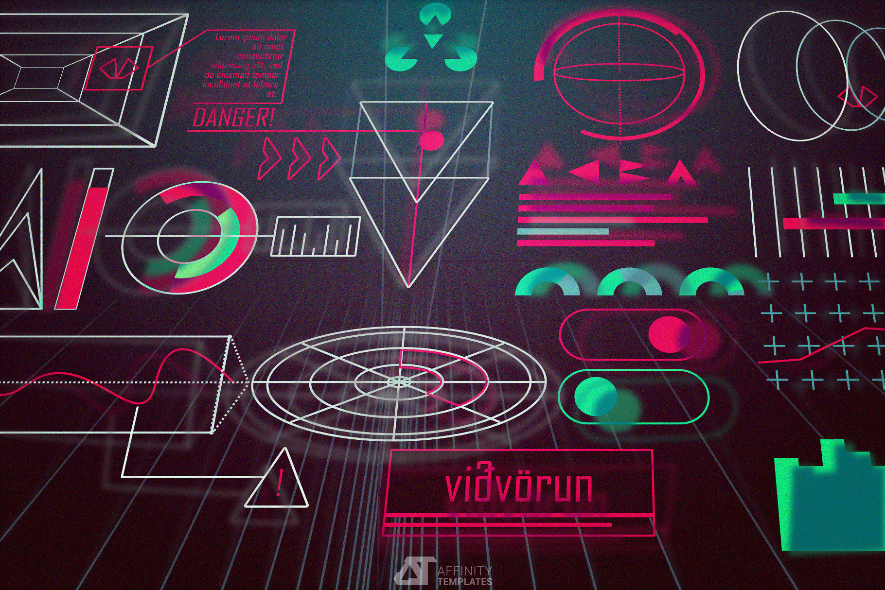 Cyber punk fake UI vector elements, an Object Graphic by Affinity Templates