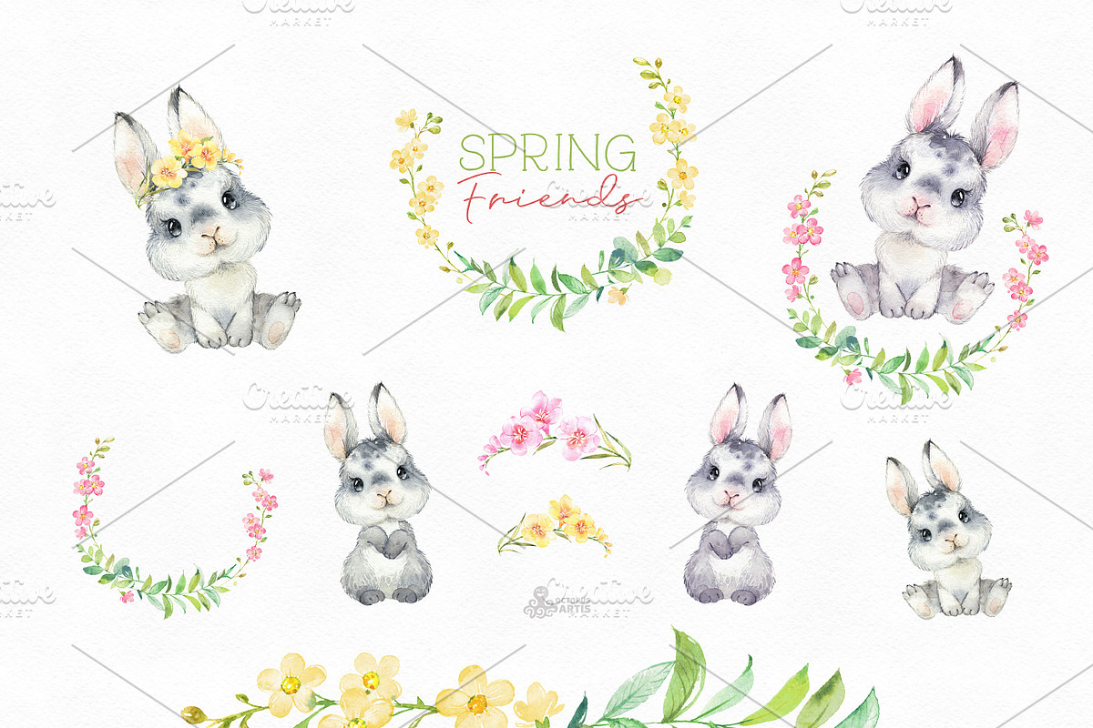 Spring Friends. Watercolor Set, an Animal Illustration by OctopusArtis