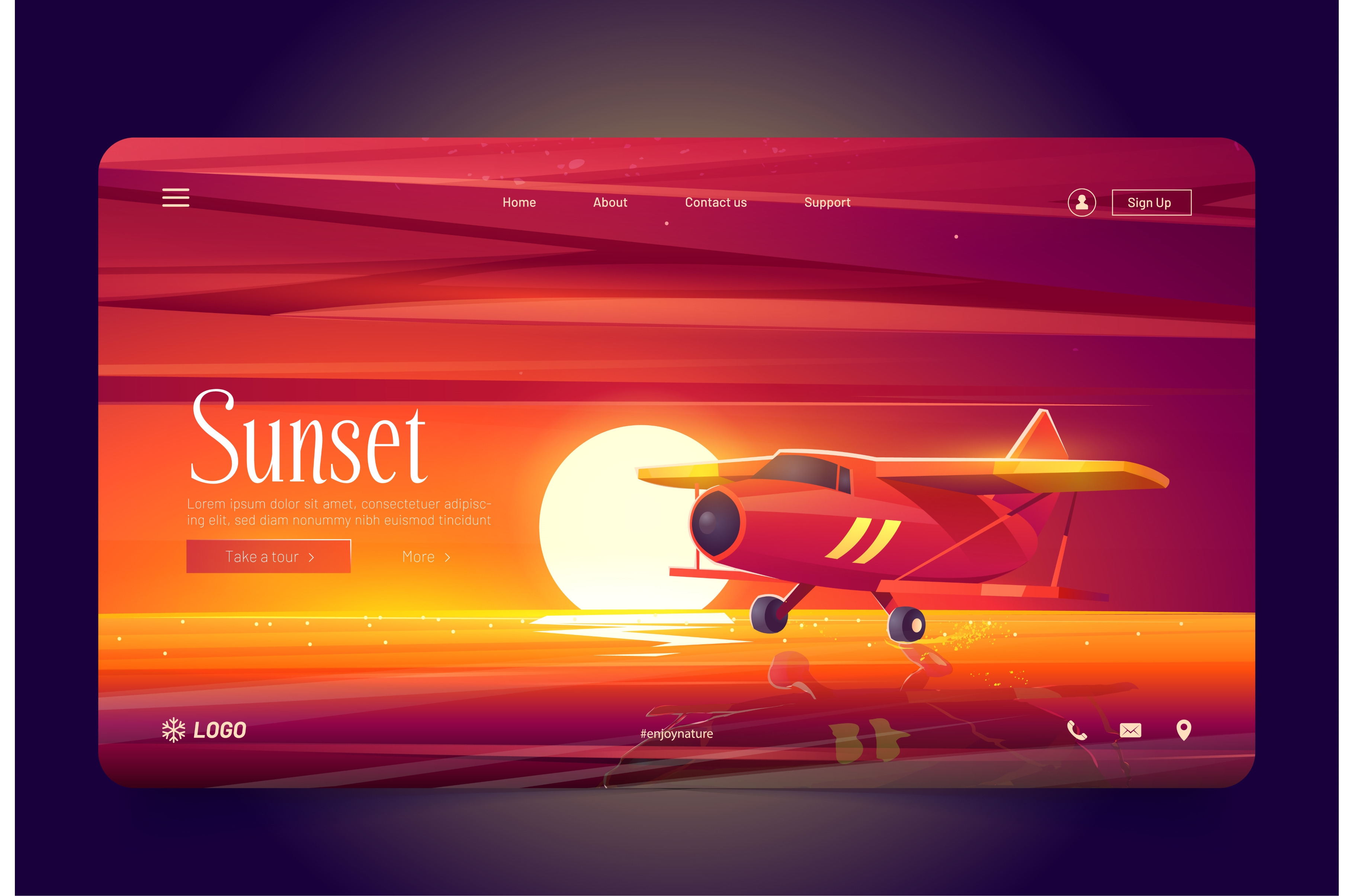 Banner with red airplane fly over, an Illustration by art PVP - market ...