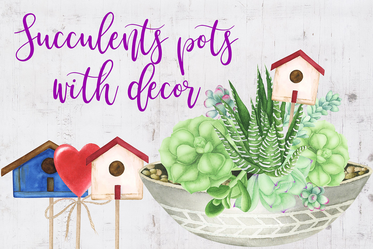 Watercolor Succulents Pots Clipart, a Decorative Illustration by Plants ...
