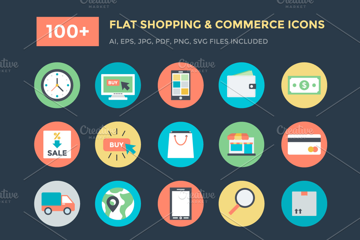100+ Shopping and Commerce Icons, an Icon by Vectors Market