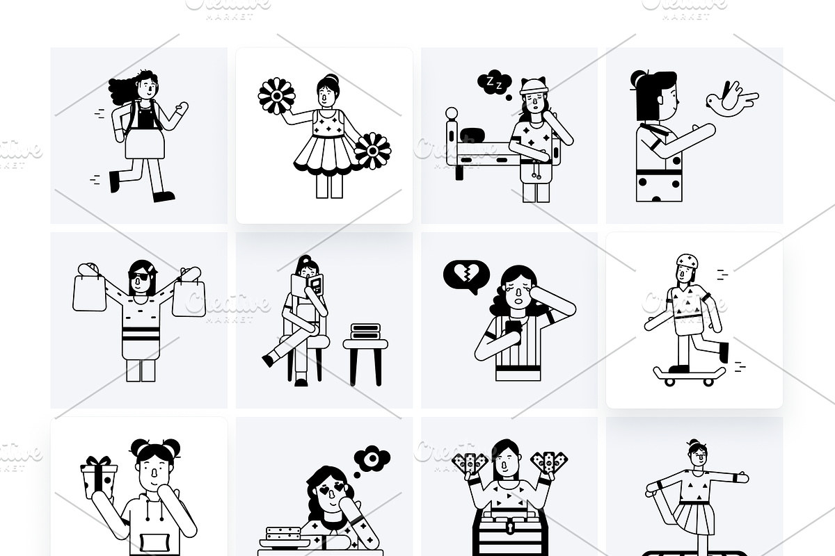 Animated Flat Girls Icons