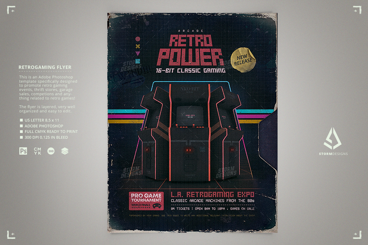 Retro Gaming Flyer 80s VHS Template, a Flyer Template by Storm Pixels