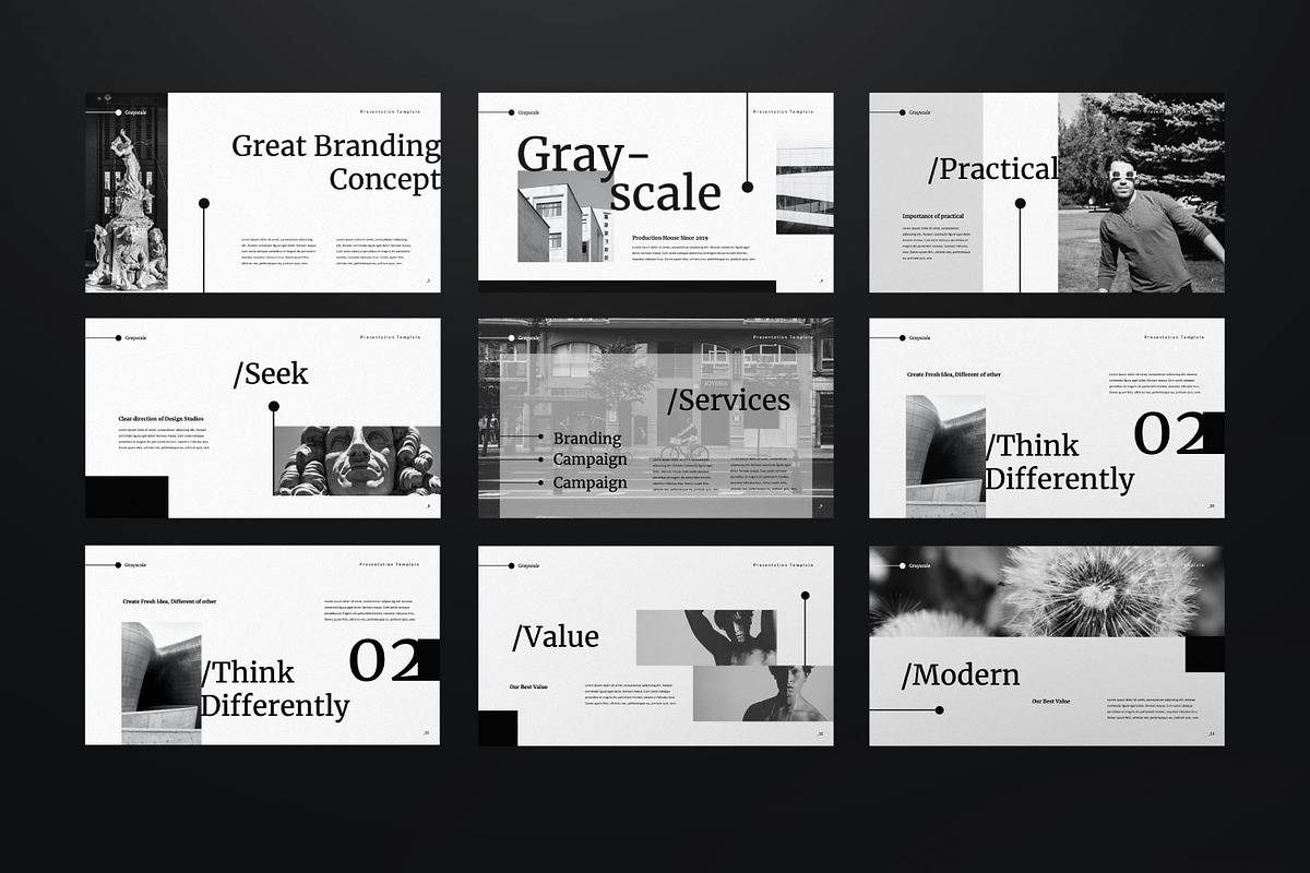 Grayscale Presentation Template, a Presentation Template by Portocraft ...