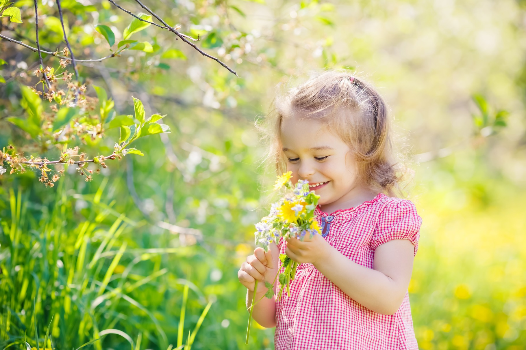 Happy little girl in spring sunny featuring girl, child, and little, a ...