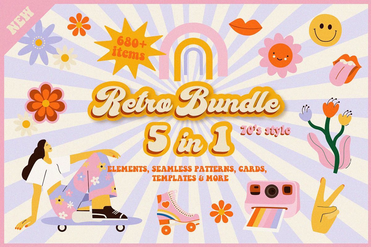 BUNDLE Retro groovy 70s - 5 in 1, an Object Graphic by lokko studio