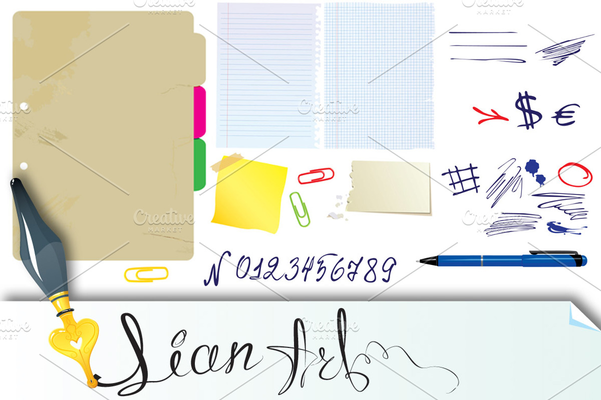 Different papers, hand drawn numbers, an Illustration by Lian-art ...