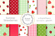 Strawberry digital paper, a Pattern Graphic by MockTurtleStudio