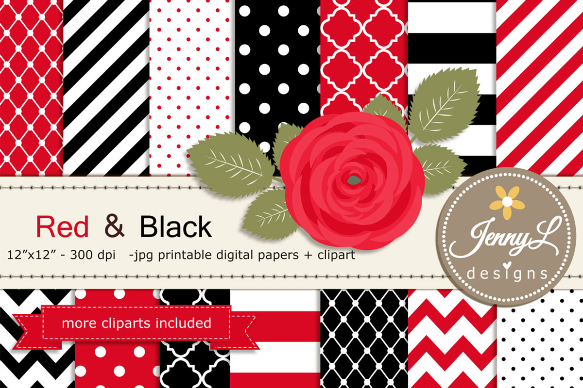 Red and Black Digital Paper, a Pattern Graphic by JennyL Designs