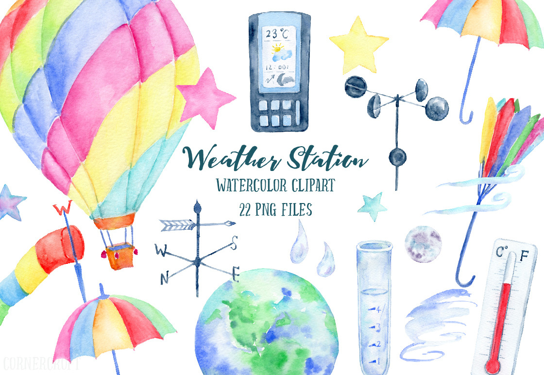 Watercolor Clipart Weather Station, an Education Illustration by Corner ...