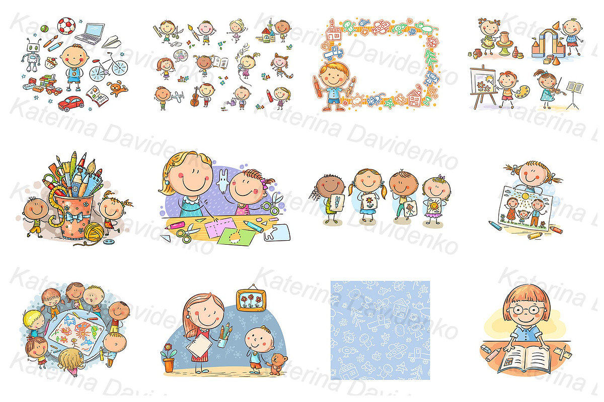 Creative doodle cartoon kids bundle, an Illustration by Bubert Art