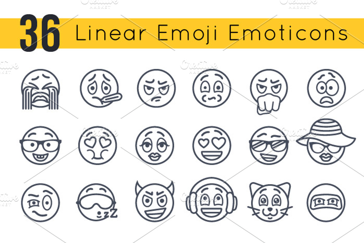 Linear Emoji Emoticons Smiley Faces, an Emoji Icon by Vectorikart