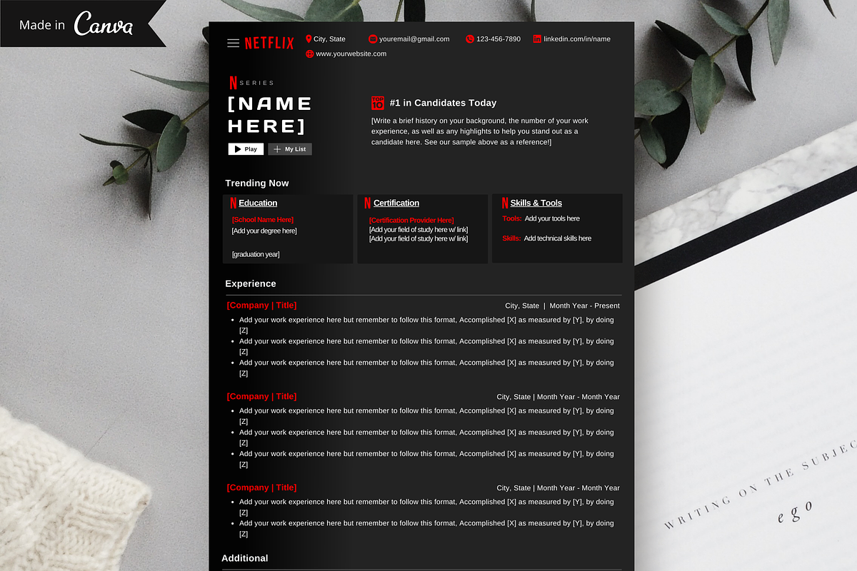 Netflix Resume Template 2026 ATS CV, a Resume Template by ...